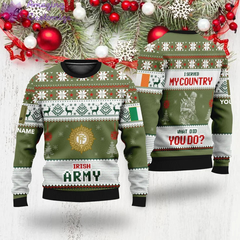 Personalized Ireland Soldier/Veteran Camo with Name And Rank Sweater A ...