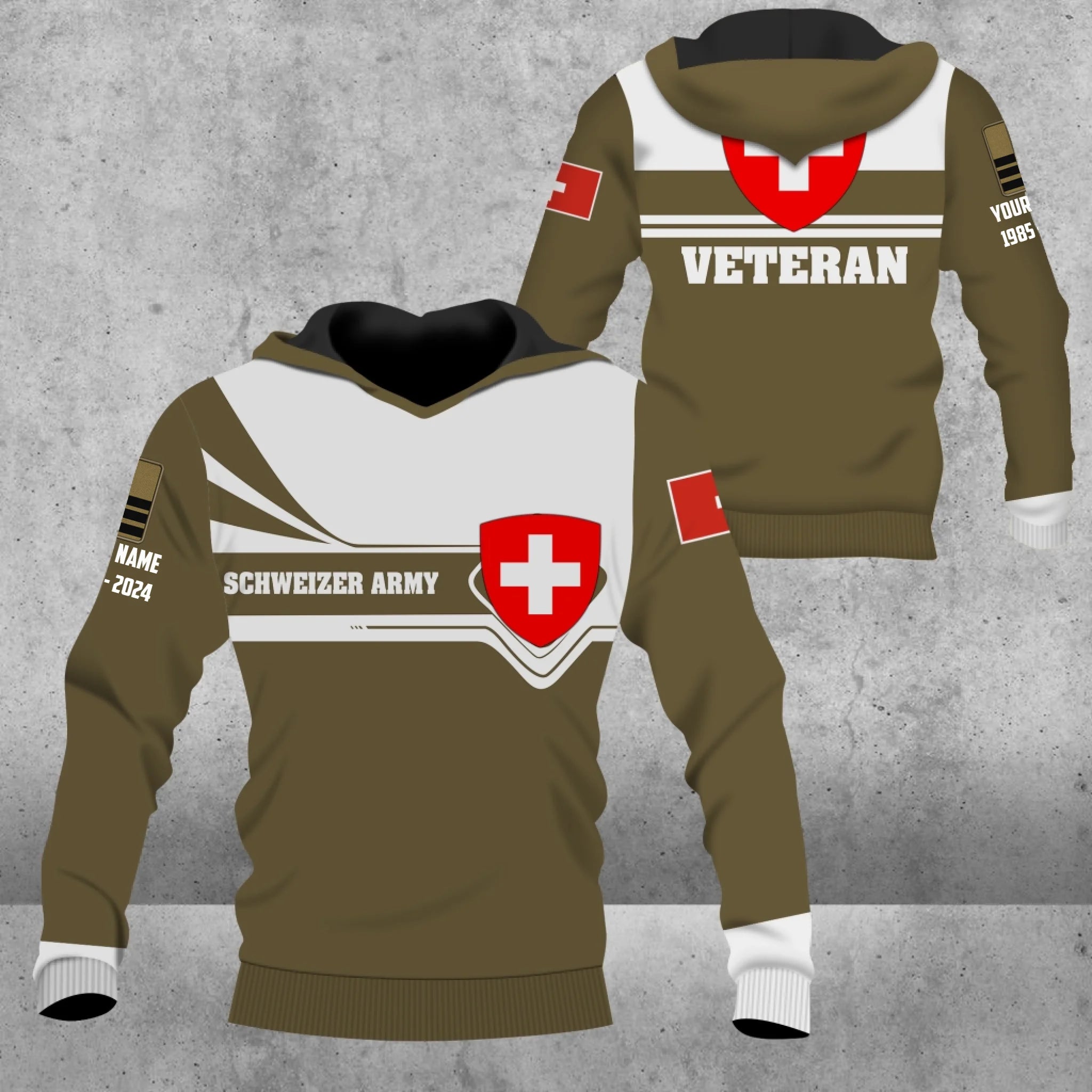Personalized Swiss Soldier/Veteran with Name, Year and Rank Hoodie All ...