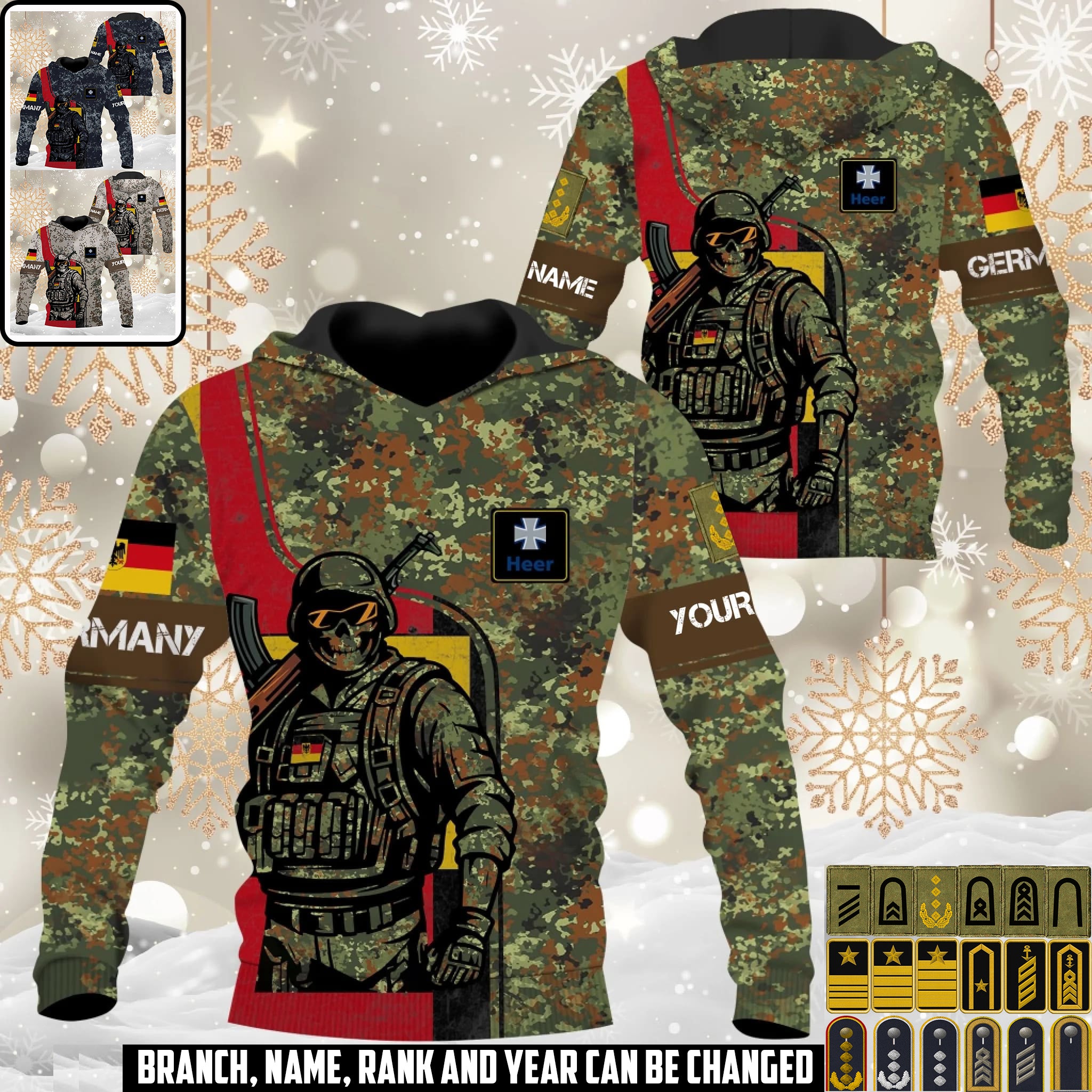 Personalized Germany Soldier/Veteran Camo with Name and Rank Hoodie Al ...