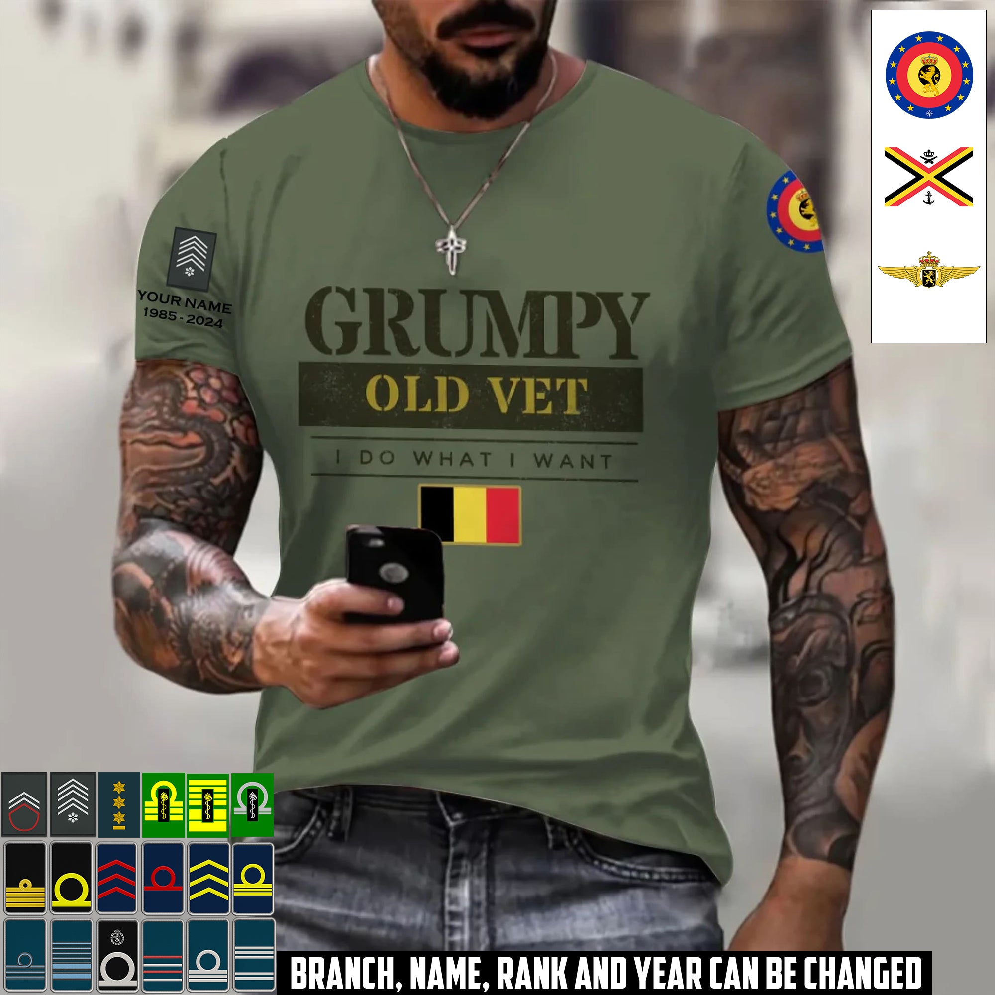 Personalized Belgium Soldier/Veteran Camo with Name, Year and Rank T-S ...