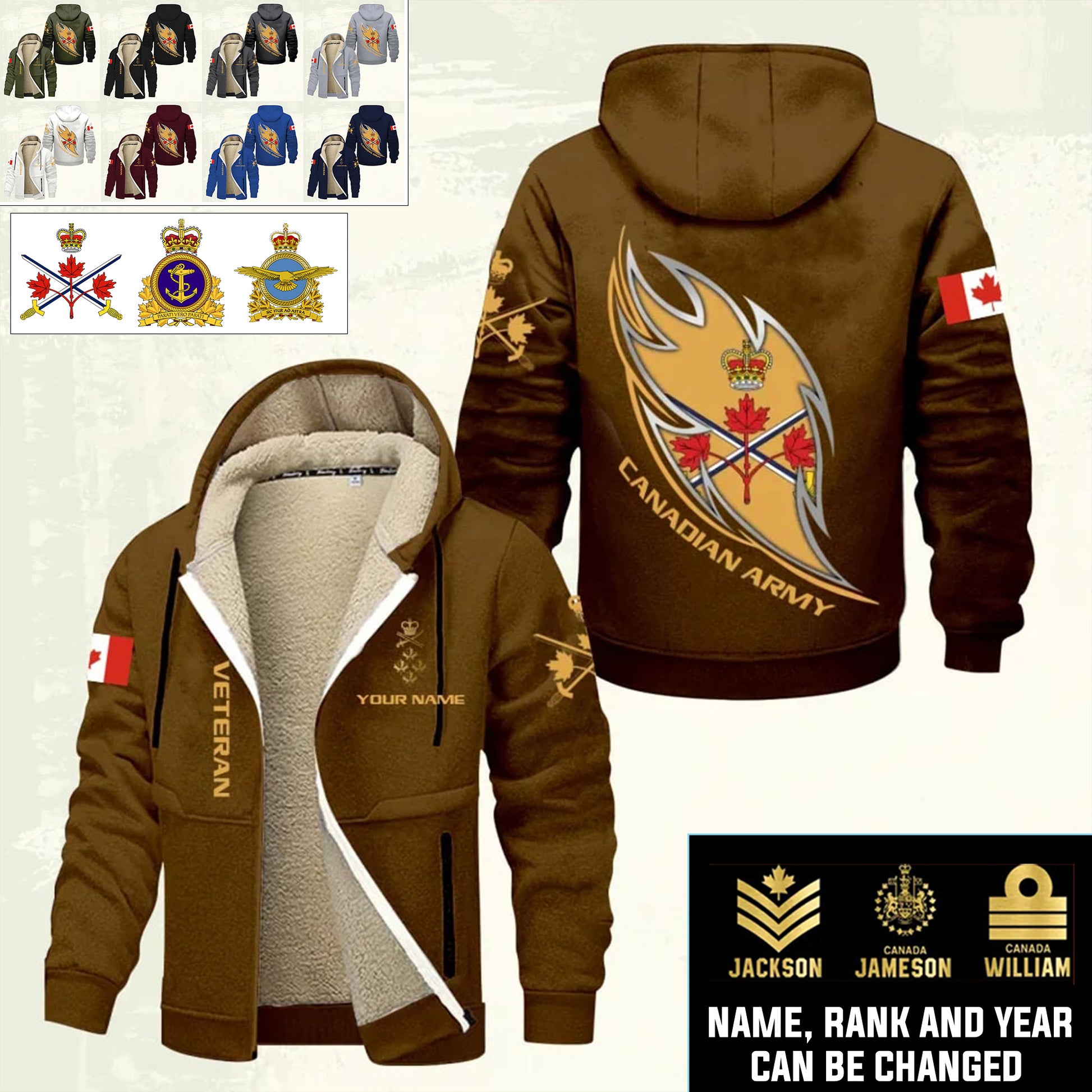 Personalized Canada Soldier/ Veteran With Name And Rank Hoodie Zip Vel ...