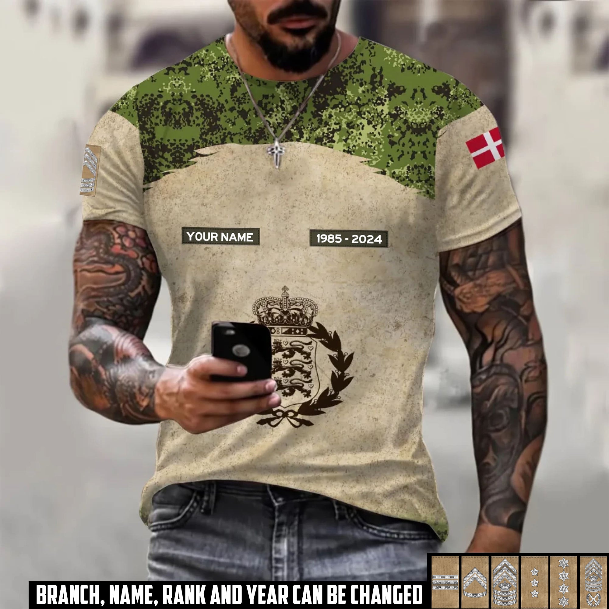 Personalized Denmark Soldier/Veteran with Name, Year and Rank T-Shirt ...
