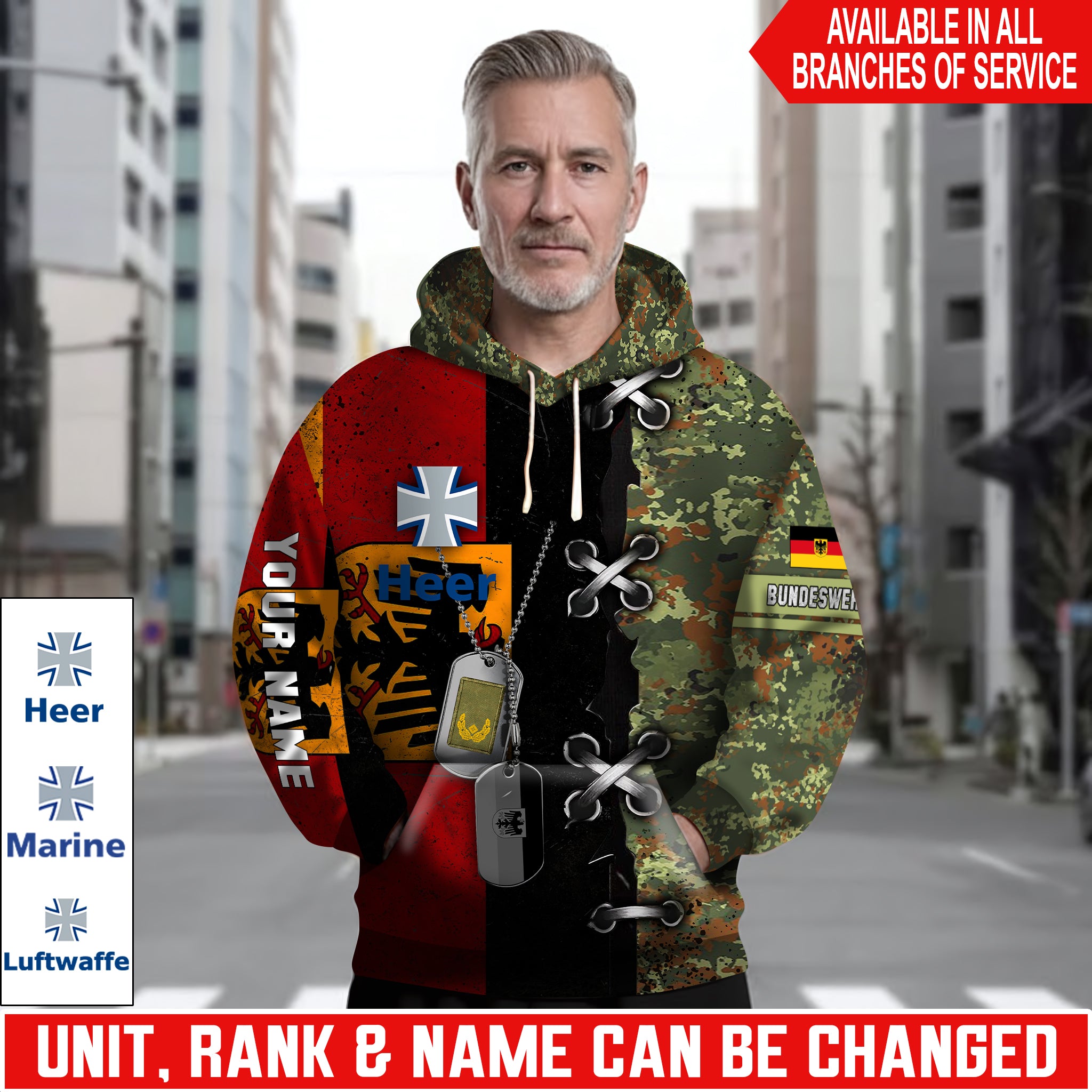 Personalized Germany Soldier/Veteran Camo with Name and Rank Hoodie Al ...