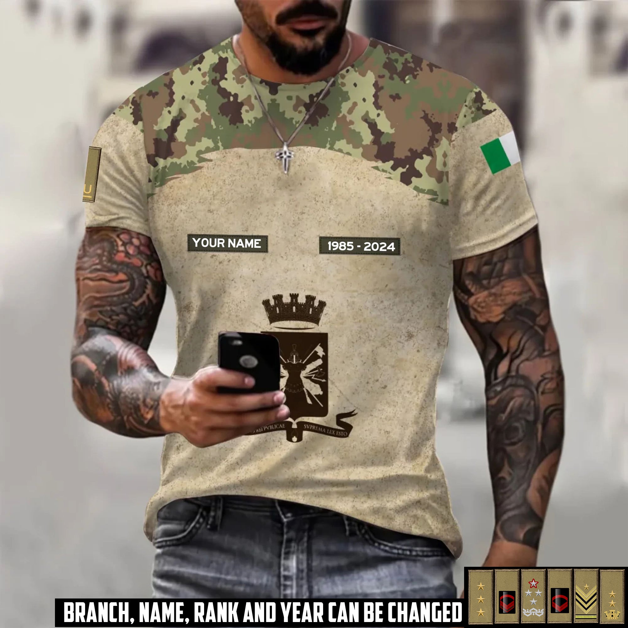 Personalized Italy Soldier/Veteran with Name, Year and Rank T-Shirt Al ...
