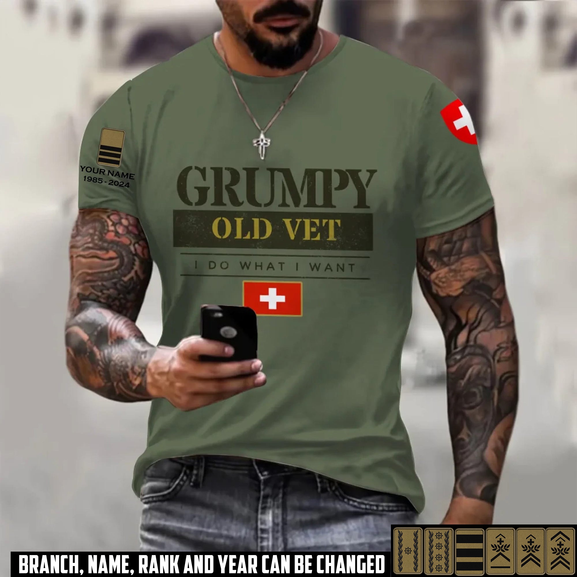 Personalized Swiss Soldier/Veteran with Name, Year and Rank T-Shirt Al ...