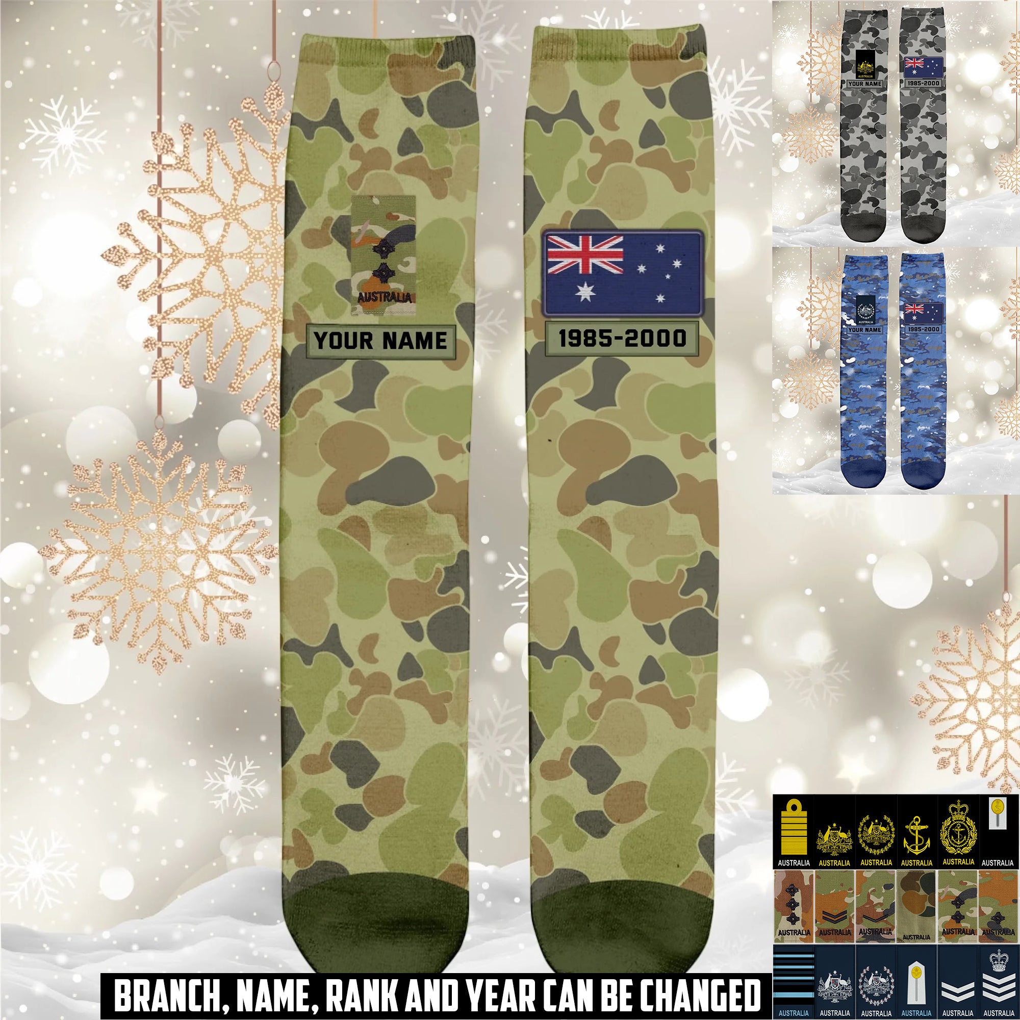 Personalized Australia Soldier/ Veteran With Name And Rank Socks - 175 ...
