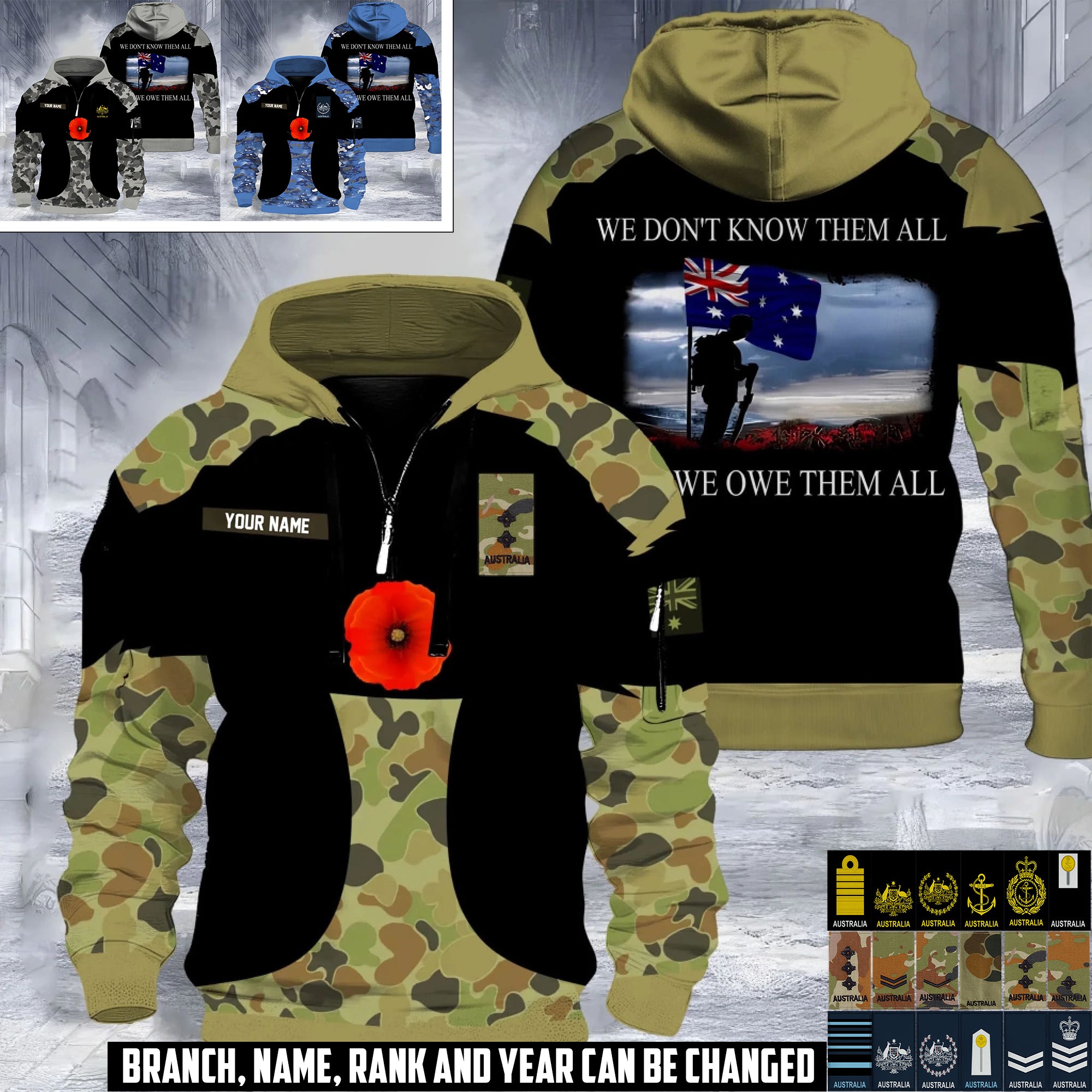 Personalized Australia Soldier/ Veteran With Rank And Name 3D Half-zip ...