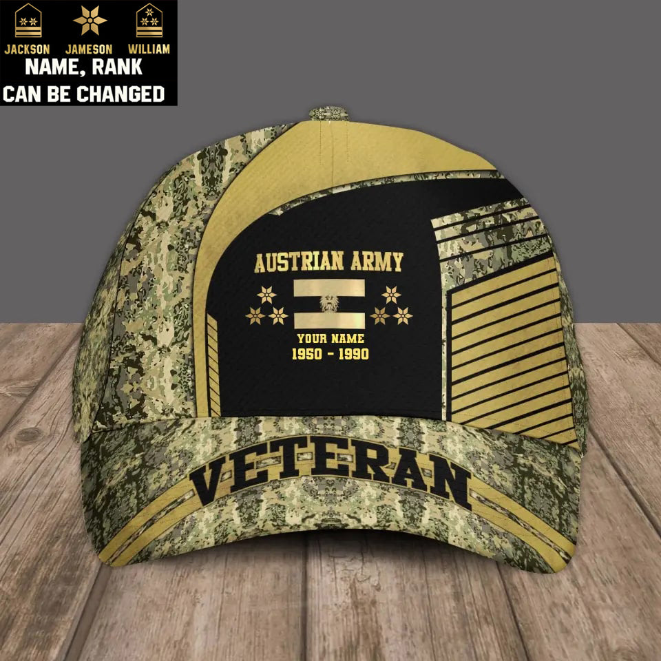 Personalized Rank And Name Austrian Soldier/Veterans Camo Baseball Cap ...