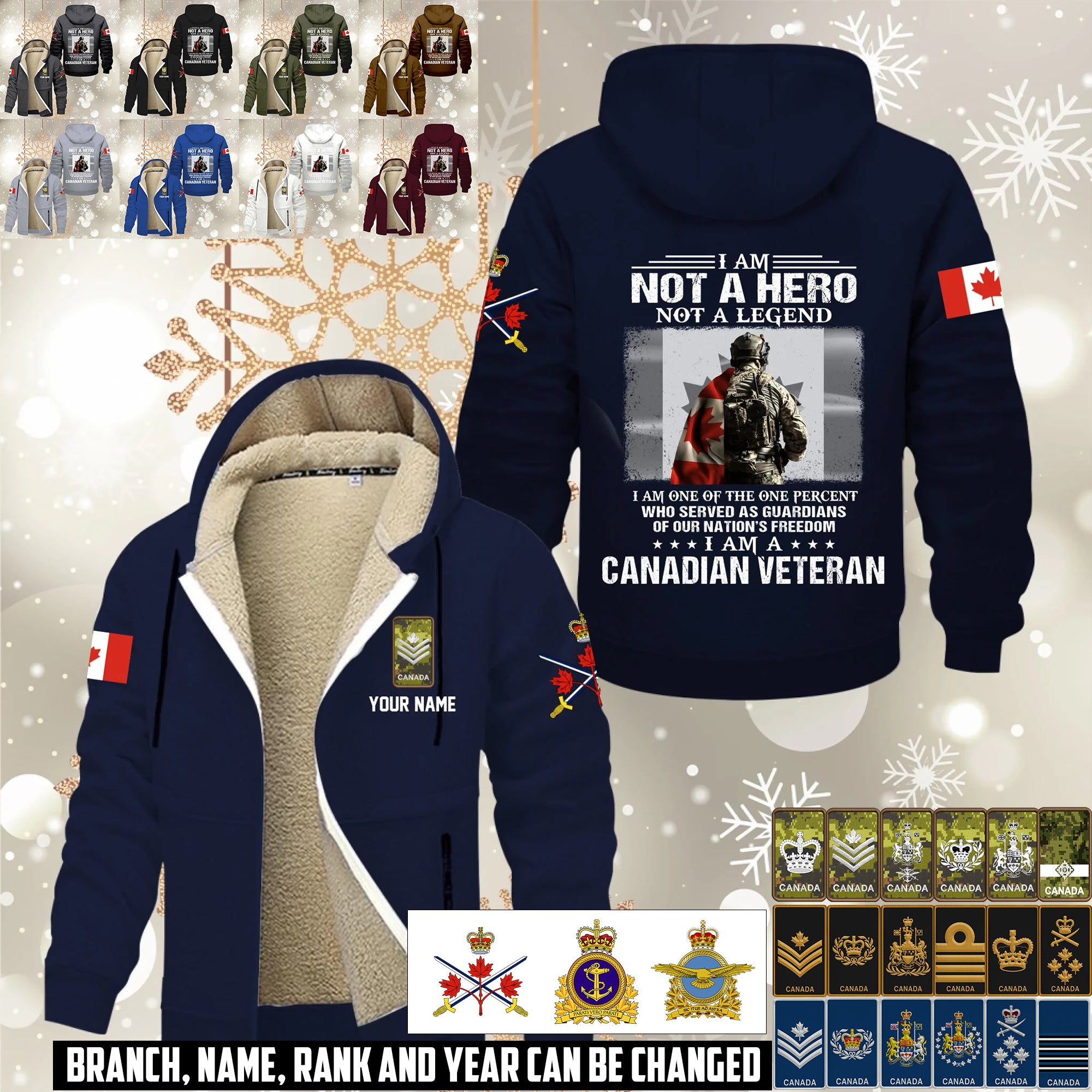 Personalized Canada Soldier/ Veteran With Name And Rank Hoodie Zip Vel ...