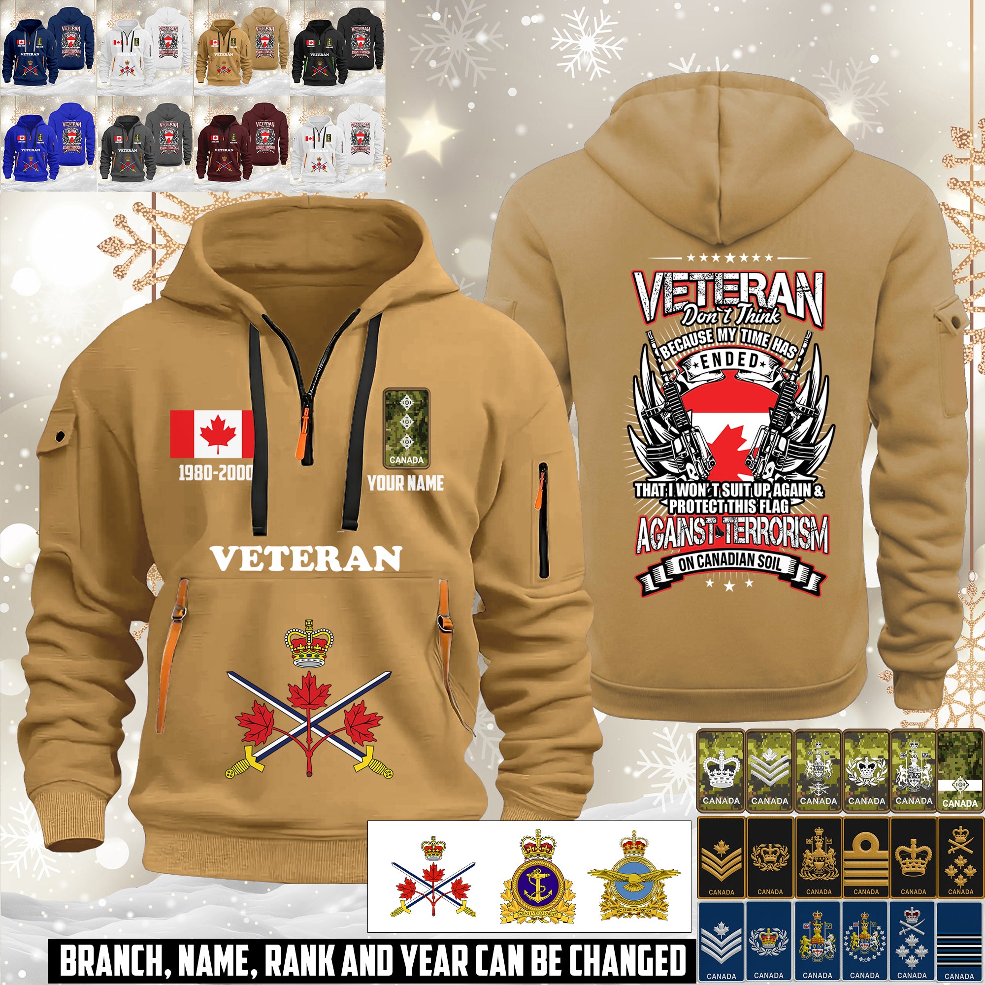 Personalized Canada Soldier/ Veteran With Name, Year And Rank Zip Hood ...