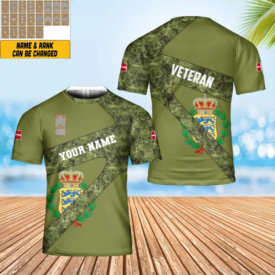 Personalized Denmark Soldier/ Veteran Camo With Name And Rank T-Shirt ...