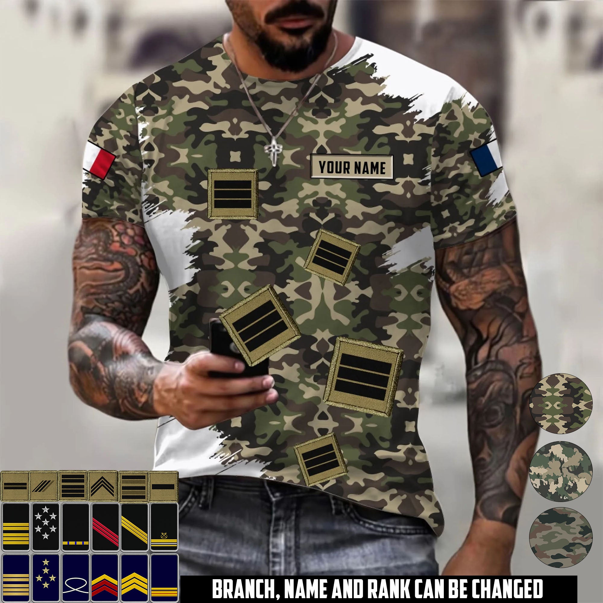 Personalized France Soldier/Veteran Camo with Name and Rank T-Shirt Al ...