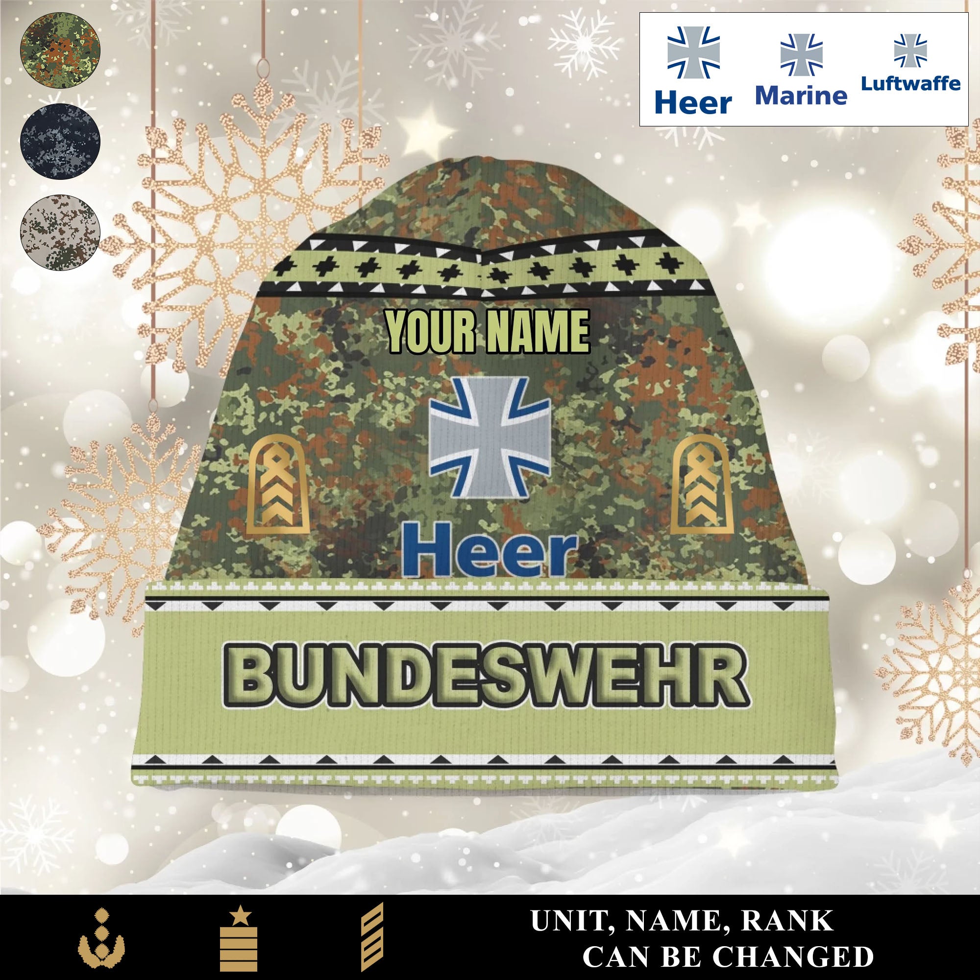 Personalized Germany Soldier/Veteran Camo with Rank And Name Beanie Ha ...