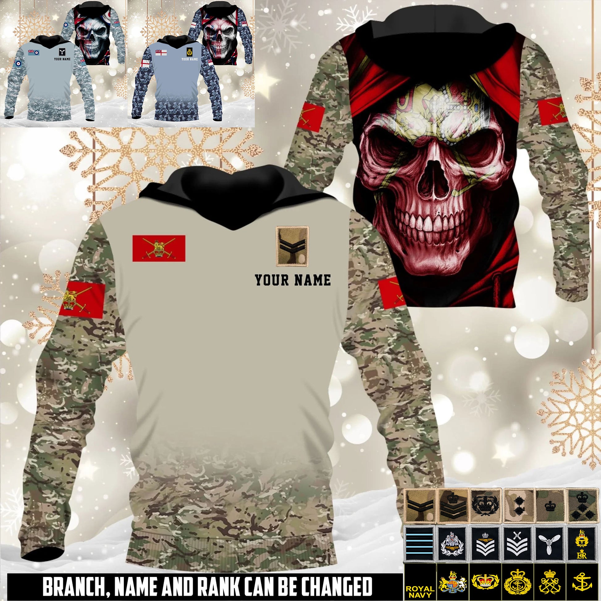 Personalized UK Soldier/Veteran Camo with Name and Rank Hoodie All Ove ...