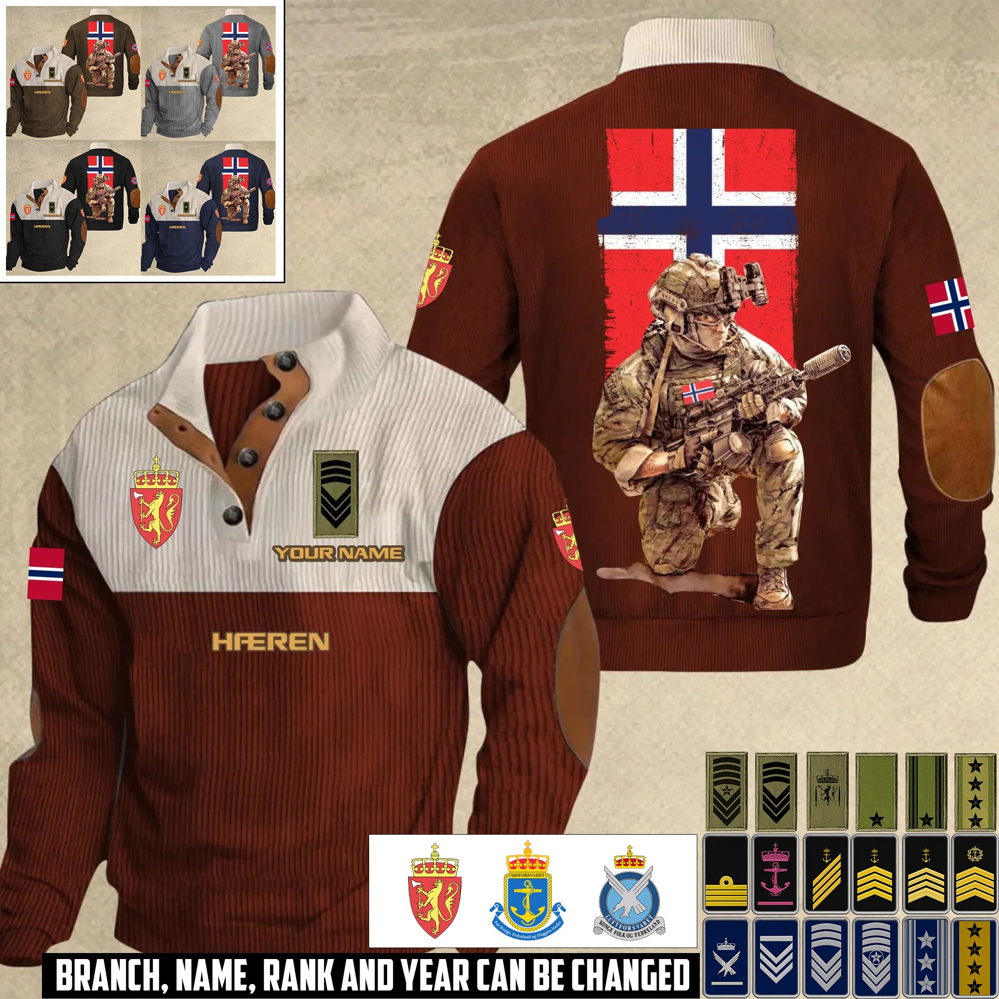 Personalized Norway Soldier/ Veteran With Name And Rank Sports Sweatsh ...