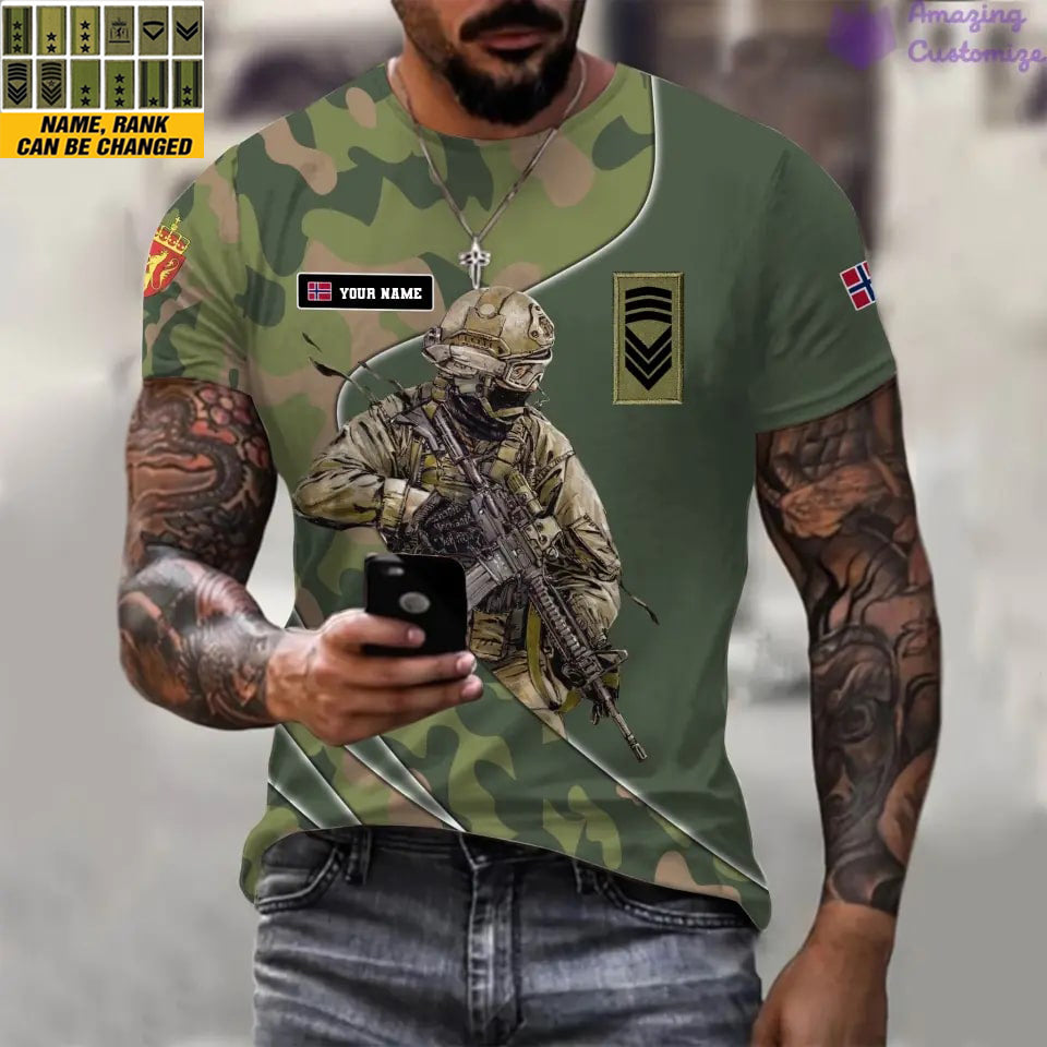 Personalized Norway Soldier/Veteran with Name and Rank T-shirt All Ove ...