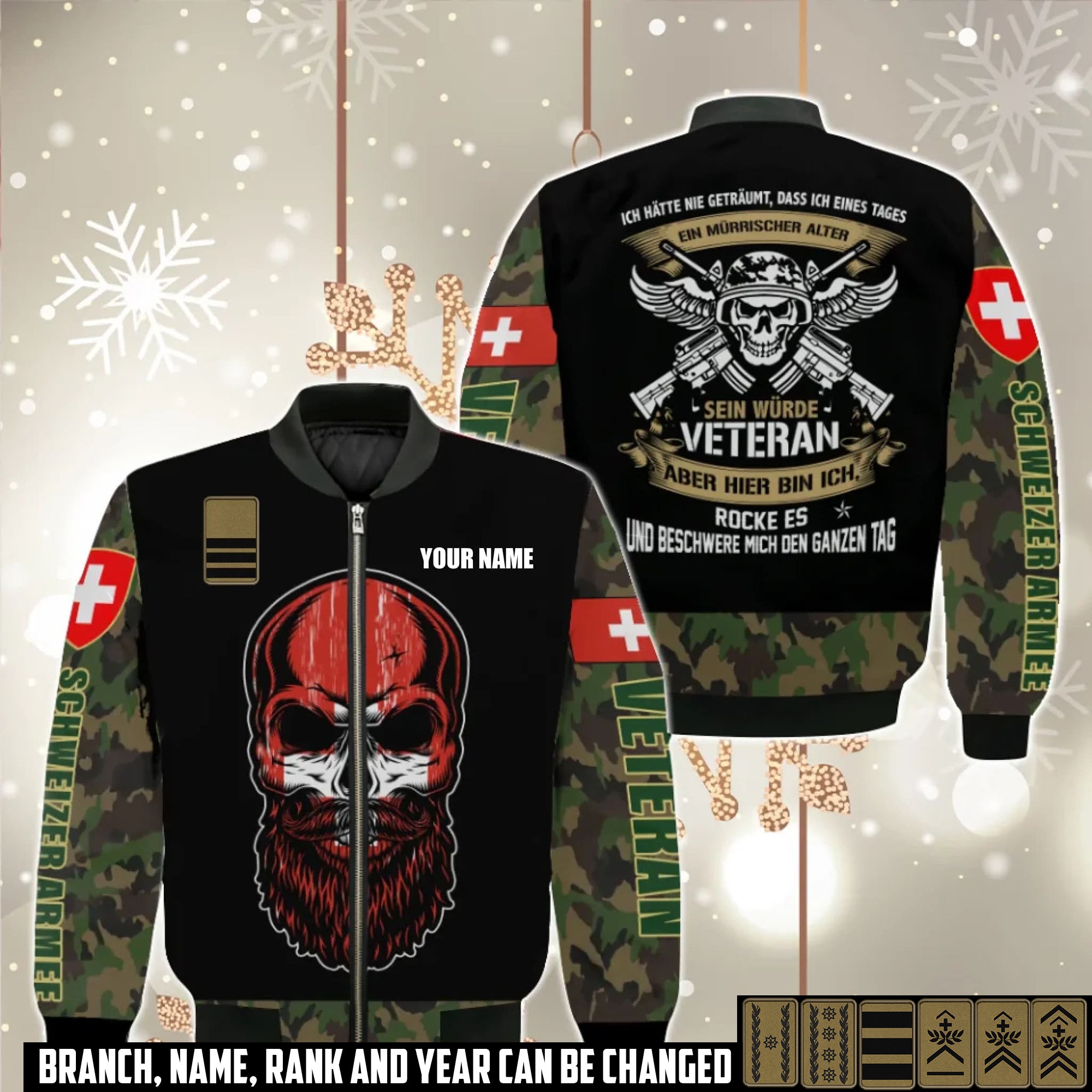 Personalized Swiss Soldier/Veteran with Name and Rank Bomber All Over ...