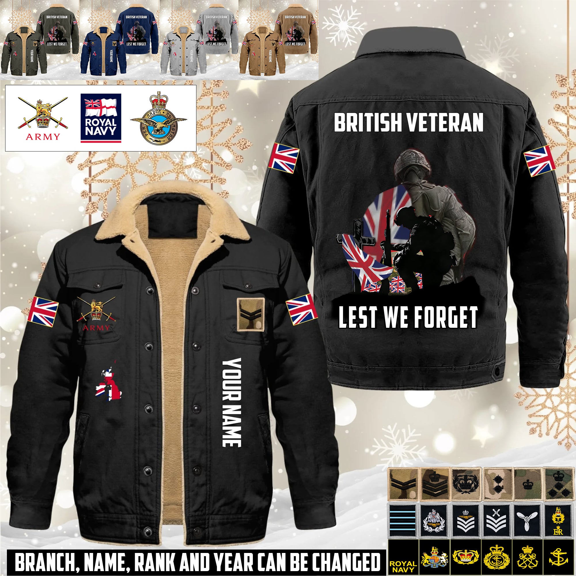 Personalized UK Soldier/ Veteran With Name And Rank Cargo Fleece Jacke ...