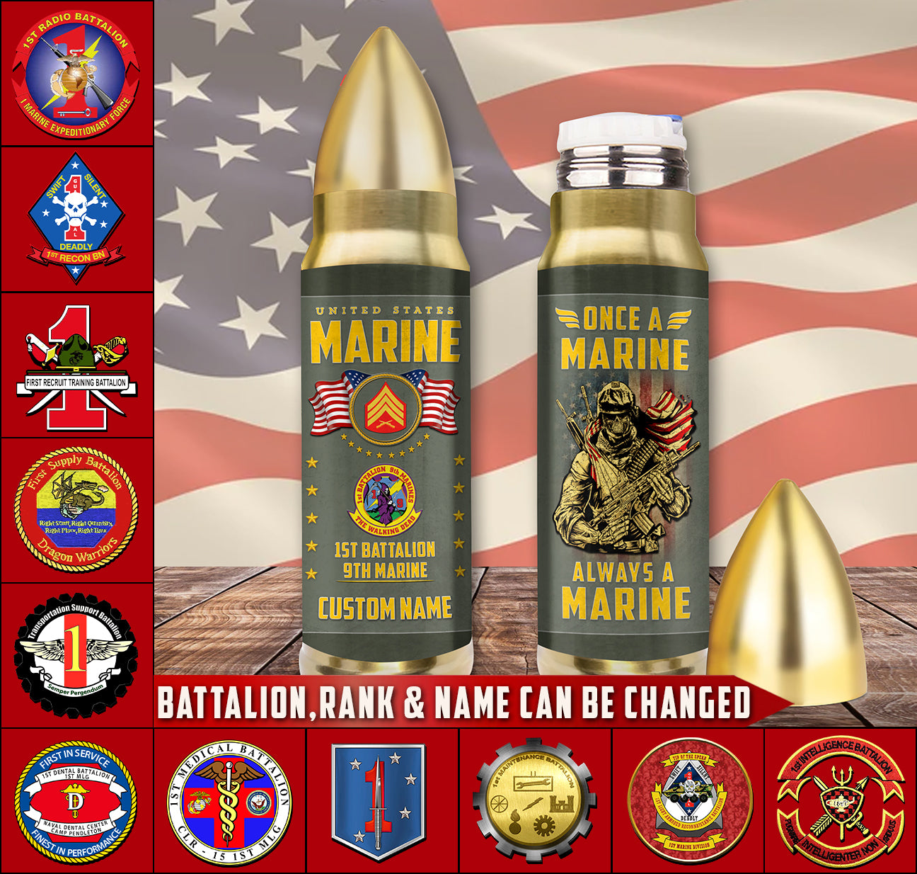 US Military – Marine Battalion – Bullet Tumbler – Amazing Customize